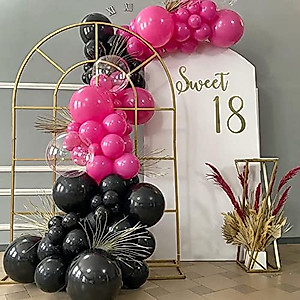 INFLORAL Black and Hot Pink Balloons Garland Arch Kit, 160 PCS Rose Red Black Pink Balloons Set, Latex Balloons Birthday Balloons for Party Decoration