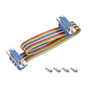 uxcell IDC Rainbow Wire Flat Ribbon Cable DB15 Female to DB15 Female Connector 2.54mm Pitch 11.8inch Length