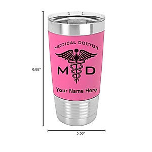 LaserGram 20oz Vacuum Insulated Tumbler Mug, MD Medical Doctor, Personalized Engraving Included (Silicone Grip, Pink)