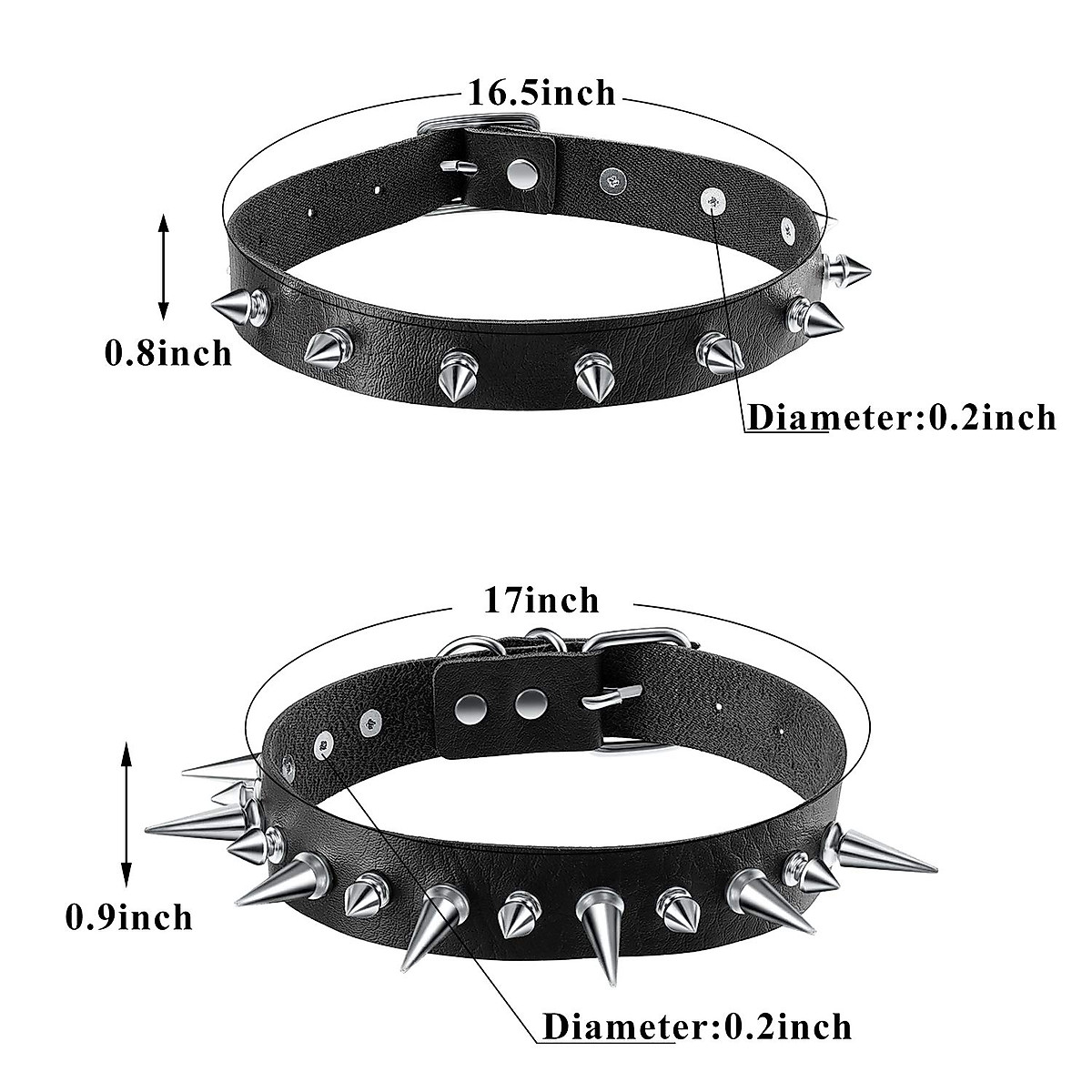 Hicarer 4 Pcs Women Men Cool Punk Choker Gothic Goth Spike Heart Shape Biker Choker PU Leather Collar Studded Rock Necklace (Black)