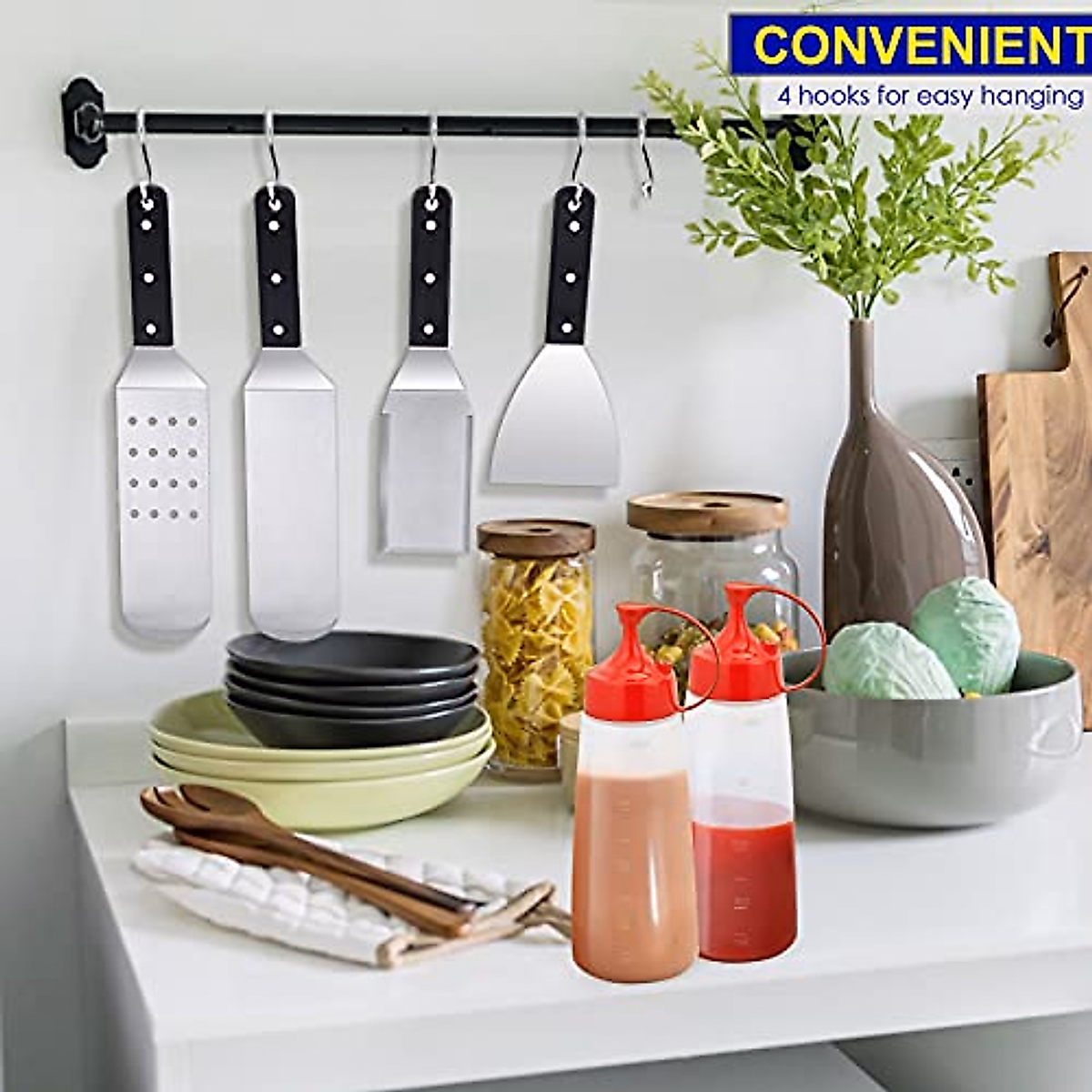 HaSteeL Griddle Accessories, 6-Piece Metal Spatula Set Stainless Steel with Riveted Handle for BBQ Flat Top Grill, Pancake Flipper/Griddle Scraper/Hamburger Turner - Dishwasher Safe