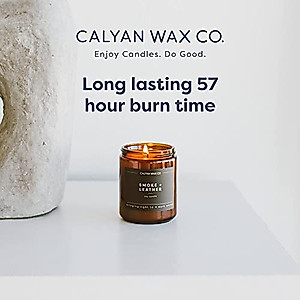 Calyan Wax Soy Wax Candle, Cedar & Tobacco Scented Candle for The Home | Premium Candle with Essential Oils | 7.2 oz 57 Hour Burn | Soy Candle in Amber Glass Jar | Aromatherapy, Gift