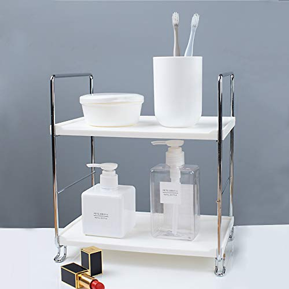 Desktop Cosmetics Storage Rack Rose Gold 2/3 Layers Bathroom Makeup Organizer Assembled Kitchen Seasoning Iron Storage Shelves (2-Layers)