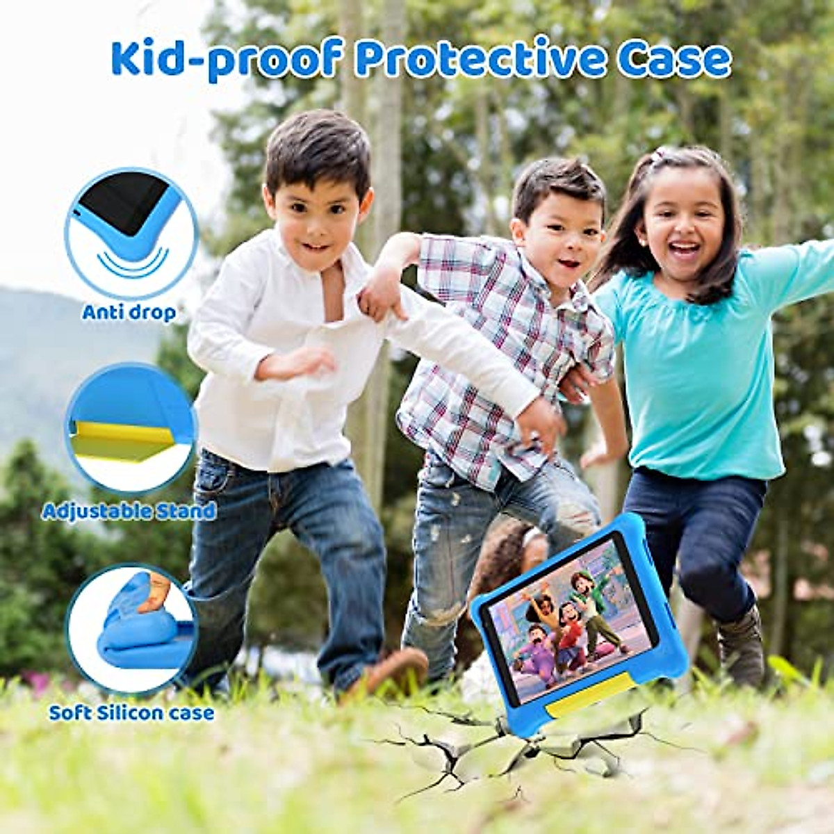 Cheerjoy Kids Tablet 7 inch,Android 12 Tablet for Kids,32GB ROM 128GB Expand,Parental Control,Kids Software Pre-Installed, Dual Camera,Android Learning Tablet with Proof Case for Toddlers (Blue)