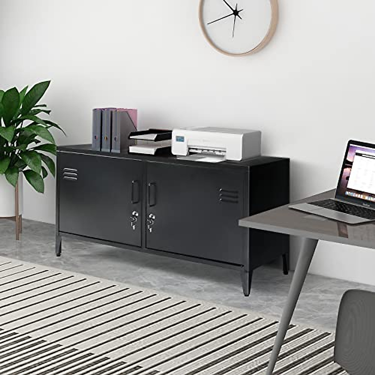 DOALBUN Metal Storage Cabinet, 2 Door Metal Locking Cabinet, Steel Lockable Office Storage Cabinet with 2 Shelves for Home Office, Garage and Warehouse (Black)