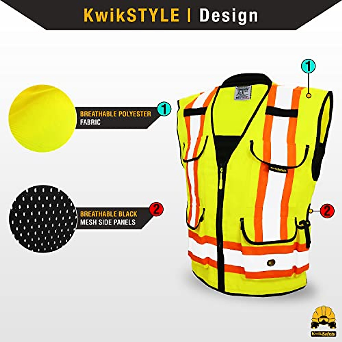 KwikSafety - Charlotte, NC - GODFATHER Safety Vest [CUSHIONED COLLAR] Class 2 ANSI OSHA High Visibility 9 Pockets Reflective Heavy Duty Mesh Vis Construction Industrial Surveyor Men/Yellow Large