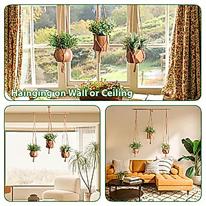 3 Pack Fake Hanging Plants with 3 Plant Hangers,Artificial Plants Eucalyptus Rosemary Potted with Rod for Office Farmhouse Home Living Room Bathroom Bedroom Aesthetic Wall Windowsill Greenery Decor