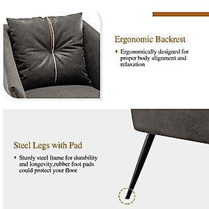 SHINEBOOM Accent Chairs Mid Century Comfy Single Modern Arm Chair for Living Room Bedroom Reading Faux Leather Chair,Grey 1