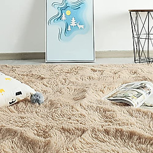Wellber Modern Soft Shag Rugs, 3x5 Feet Beige Fluffy Home Decorative Carpets for Bedroom, Rectangle Durable Fuzzy Area Rug for Living Room Dorm Nursery, Plush Floor Shaggy Fur Throw Rug