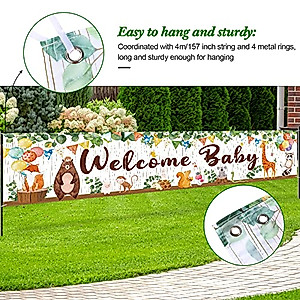 Woodland Baby Shower Decoration Gender Neutral Forest Decor Woodland Animal Baby Shower Party Supplies, Welcome Baby Banner Forest Creature Backdrop, Latex Confetti Balloon for Gender Reveal