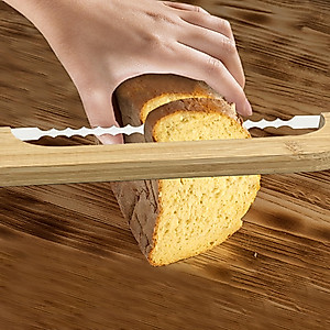 AmaCielo Bread Bow Knife, Bread Knife for Homemade Bread, 16.5 Inch Wooden Double-Sided Serrated Bread Slicer, Bread Cutter for Sourdough, Bagels, Baguettes, Premium Stainless Steel