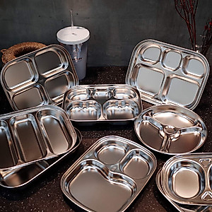 SU company Stainless Steel Divided Tray Divided Plate Diet Plate Diet Food Control Tray 5 Compartment Food Tray 2Pack