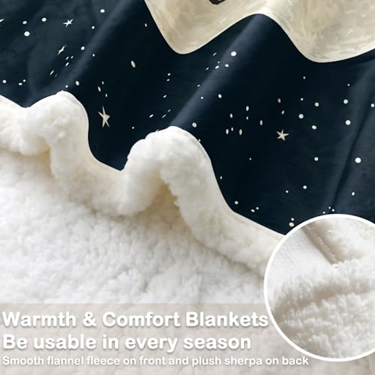 Sleepwish Death Moth Throw Blanket Hawk Moth Skull Sherpa Fleece Blanket Black Galaxy Star Print Blanket Large Size Gothic Halloween College Dorm Decor, Queen (90" X 90")