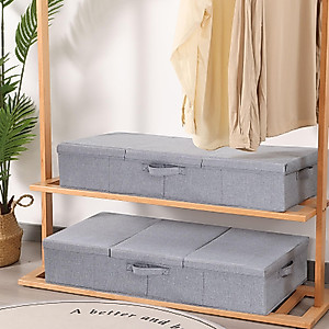 YheenLf Under Bed Storage Containers Bin with Lids Handle, Foldable Sturdy Storage Bags with Handles for Organizing Clothes, Shoes, Blankets, Pillows, Grey, 1 Pack, 23.6" L x 11.8" W x 5.9" H