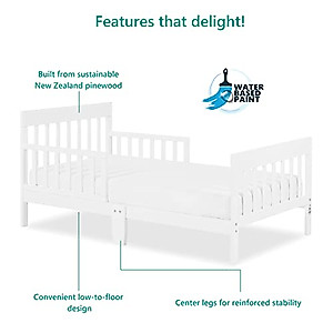 Dream On Me Finn Toddler Bed in White, Greenguard Gold and JPMA Certified, Non-Toxic Finish, Made of Sustainable New Zealand Pinewood, Wooden Nursery Furniture