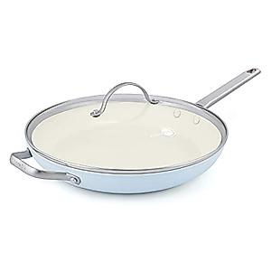 GreenPan Padova Hard Anodized Healthy Ceramic Nonstick, 12" Frying Pan Skillet with Lid and Helper Handle, PFAS-Free, Dishwasher Safe, Light Blue
