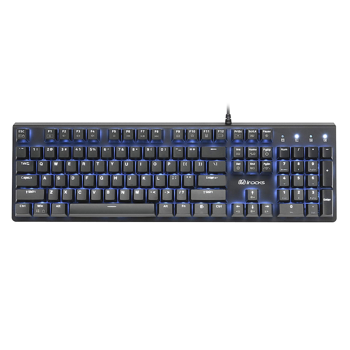 i-rocks K75M Illuminated Mechanical Keyboard, 104 Keys, PBT Keycaps, Backlit LED Light and Shortcut Keys - Programmable Light & Macro Recorder (Cherry MX Brown Switch, White)