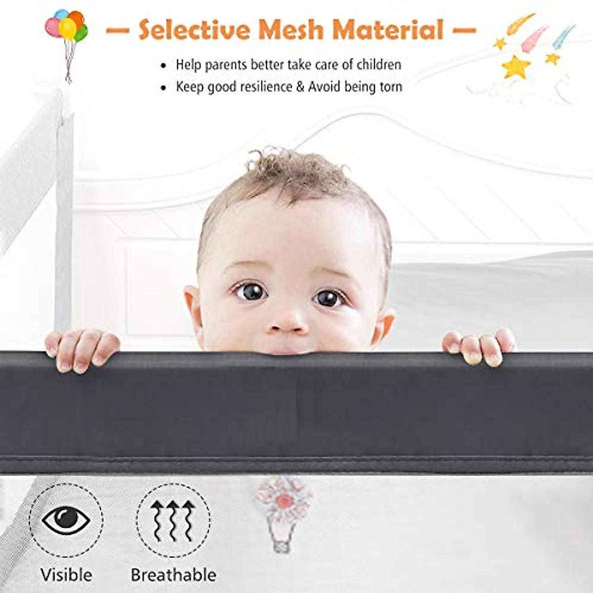 Costzon Double Sided Bed Rail Guard, 2 Pack, Extra Long Swing Down Safety Guard w/Straps, Folding Baby Bedrail for Kids Twin Double Full Queen King Mattress, Gray, 59 Inch