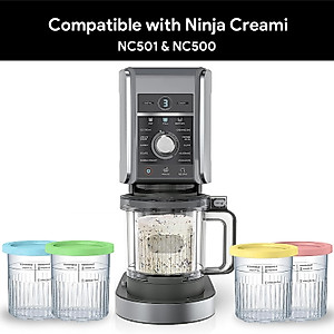 ChooKaChoo Upgraded Containers Replacement for Ninja Creami Pints and Lids, Compatible with NC301 NC300 Series Ice Cream Maker, Leak-proof Lids, BPA Free, Dishwasher Safe, Grey/Lime/Pink/Aqua (NC501)