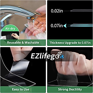 EZlifego Double Sided Tape Heavy Duty, Multipurpose Removable Clear & Tough Mounting Tape Sticky Adhesive, Reusable Strong Wall Tape Picture Hanging Strips Poster Carpet Tape (Extra Large 9.85FT)