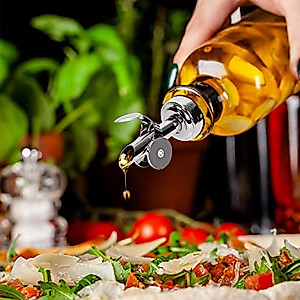 WAFJAMF 2 Pcs Weighted Stainless Steel Bottle Pourers, Self Closing Olive Oil Dispenser Spout, Auto Flip Feature Liquor Pour Spouts for Pours Liquid, Olive Oil, Wine, Vinegar (Silver)……