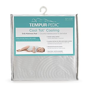 Tempur-Pedic Cool Tot Cooling Fitted Waterproof Infant and Baby Crib Mattress Protector Pad & Toddler Bed Cover, Comfortable and Luxurious Topper, Machine Washable and Dryer Friendly, 52” x 28”- White