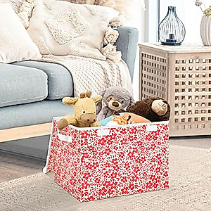 Kigai Small Red Flowers Storage Basket with Lid Collapsible Storage Bin Fabric Box Closet Organizer for Home Bedroom Office 1 Pack