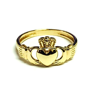 14k Yellow Gold Claddagh Ring, Size 6