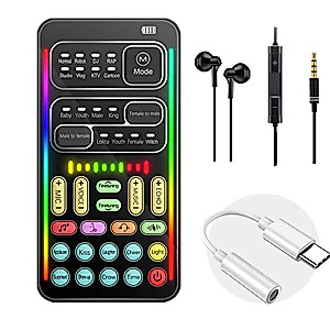 sktome Voice Changer for Phone, Portable i9 Sound Board with Voice Changer Fine-Tuning, Cool Lights Live Sound Card - Voice Disguiser/Modulator for PS4/PS5/Xbox One/PC/Phone/Laptops