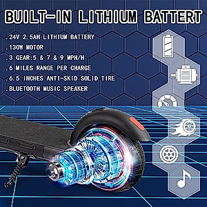 Electric Scooter for Kids Ages 6-12, Colorful Rainbow Lights, Bluetooth Music Speaker, LED Display and Adjustable Speed, Foldable E-Scooter for Kids Girls Boys, Ideal Gift for Children (Black)