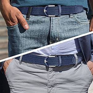 Marino Golf Belts for Men - Braided Woven Stretch Belts comes with a Gift Box - Navy - Small (32-36")