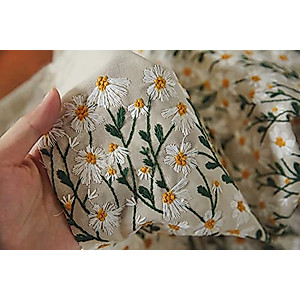 CraftDesignL Linen Daisy Embroiderd Cotton Fabric,Floral Embroidered Fabric,Daisy Fabric,Embroidered Fabric,Dress Fabric,Designer Fabric,Fabric by Yard (Beige)