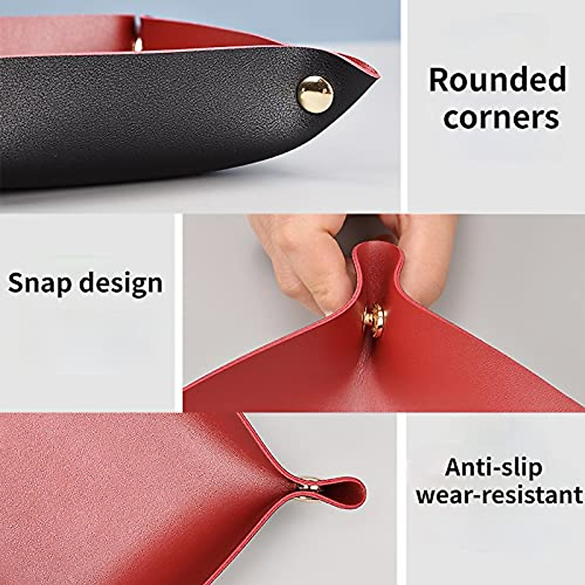 YunQin Leather Jewelry Tray Watch Coin Change Key Phone Catchall Valet Tray for Storage Nightstand Organizer Leather USB-Mouse pad, Easy to Clean Coffee Cup pad (Black)