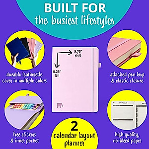 Papercode Daily Planner 2023 - Simple Elephant Undated Daily, Weekly, and Monthly Calendar Planner for Productivity & Goal Setting, Lilac