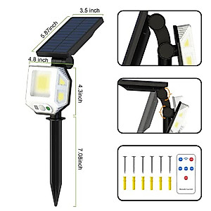 JiocoVino Solar Spot Lights Outdoor IP65, Smart Sensor & 3 Lighting Modes - 88LED Solar Spot Lights Outdoor Apply to Wall Lights for Garden Pathway, Solar Powered Landscape Lights, 2 Pack (Cool White)