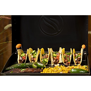 Blackstone 5173 Deluxe Holder Stand Pack of 2 Stainless Steel Racks with Heat Resistant Handles-One Tray Holds 6 Tacos-Dishwasher Safe, Orange/Silver