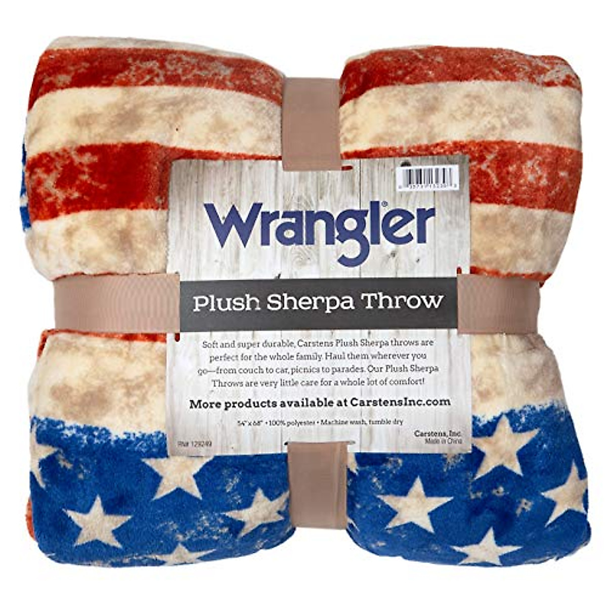 Carstens, Inc Carstens Wrangler Stars & Stripes USA American Flag Sherpa Fleece 54x68 Throw Blanket, 54" x 68", White