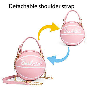 OHIW Women's basketball shoulder bag Messenger Bag handbag mini round bag PU bag, Zipper closure, suitable for women (pink)