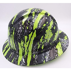 Wet Works Imaging Customized Pyramex Full Brim Hi Vis Green Urban Camo Hard Hat with Ratcheting Suspension