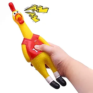 POPLAY 14inch Rubber Chicken Grade Latex Squeeze Chicken Prank Novelty Pet Toys for All Age Groups Gift for Children Family Dogs