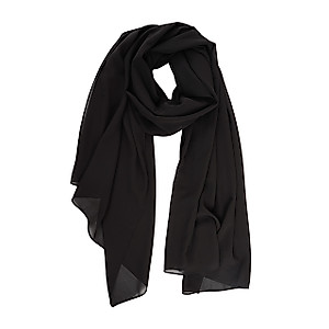 YOUR SMILE for Women Lightweight Breathable Solid Color Soft Chiffon Long Fashion Scarves Sunscreen Shawls (Black)