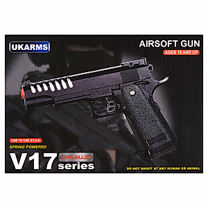 Black Metal Alloy Airsoft Spring Pistol with Wavey Stippling - Shoots at 250 FPS (GoldenBall)