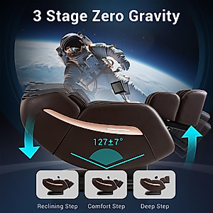 MYNTA Massage Chair, Full Body Zero Gravity SL Track Shiatsu Massage Chairs with Calf Heating, Thai Stretch, M1612 Brown