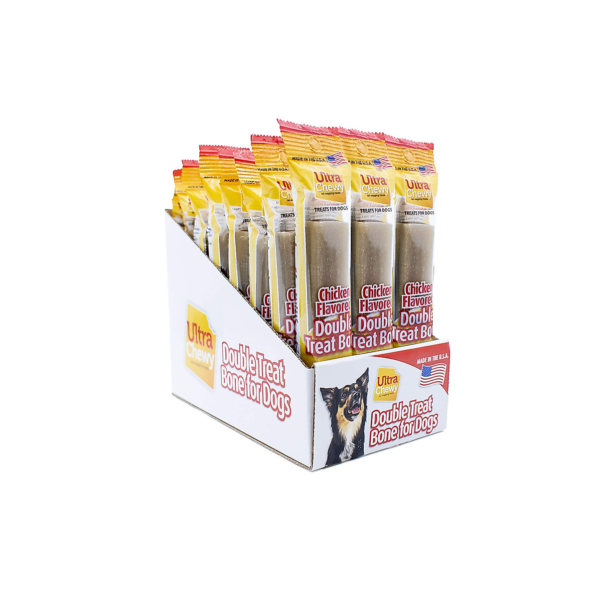 Ultra Chewy Chicken Double Treat Bones: Long-Lasting Dog Treats Made in USA for Large and Small Breeds, Highly Digestible, Ideal for Aggressive Chewers (24 Count)