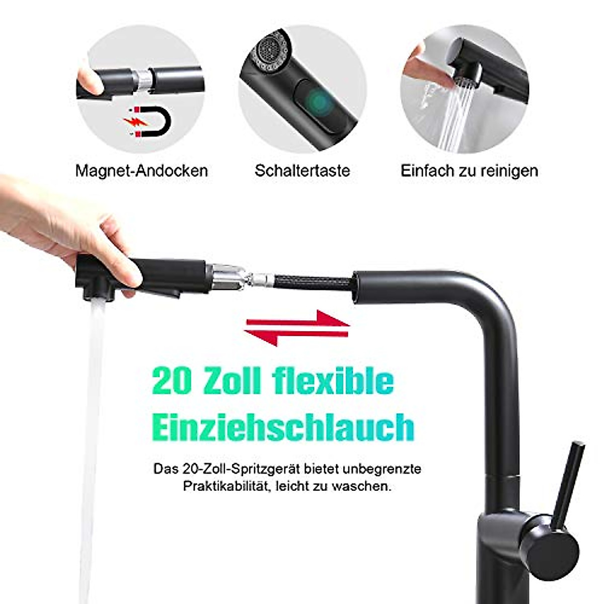 APPASO Modern Kitchen Faucet with Pull-Out Multi-Flow Sprayer Matte Black - Zinc Alloy Single-Handle Kitchen Sink Faucet Without Magnetic Function, APS231MB