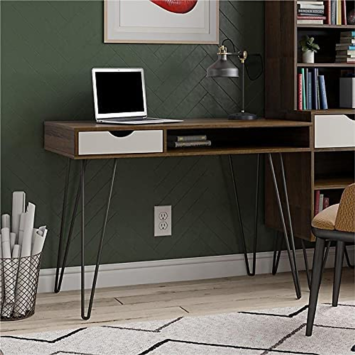 Novogratz Concord Computer Desk with Storage, Brown Oak/Gray