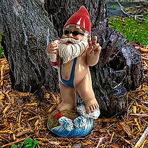 ZXUZKEA Funny Outdoor Garden Gnomes Ornament Mankini/Life Ring Design Garden Sculptures & Statues for Yard Decorations Fun Garden Ornaments for Outside Patio Decor (The Elderly)
