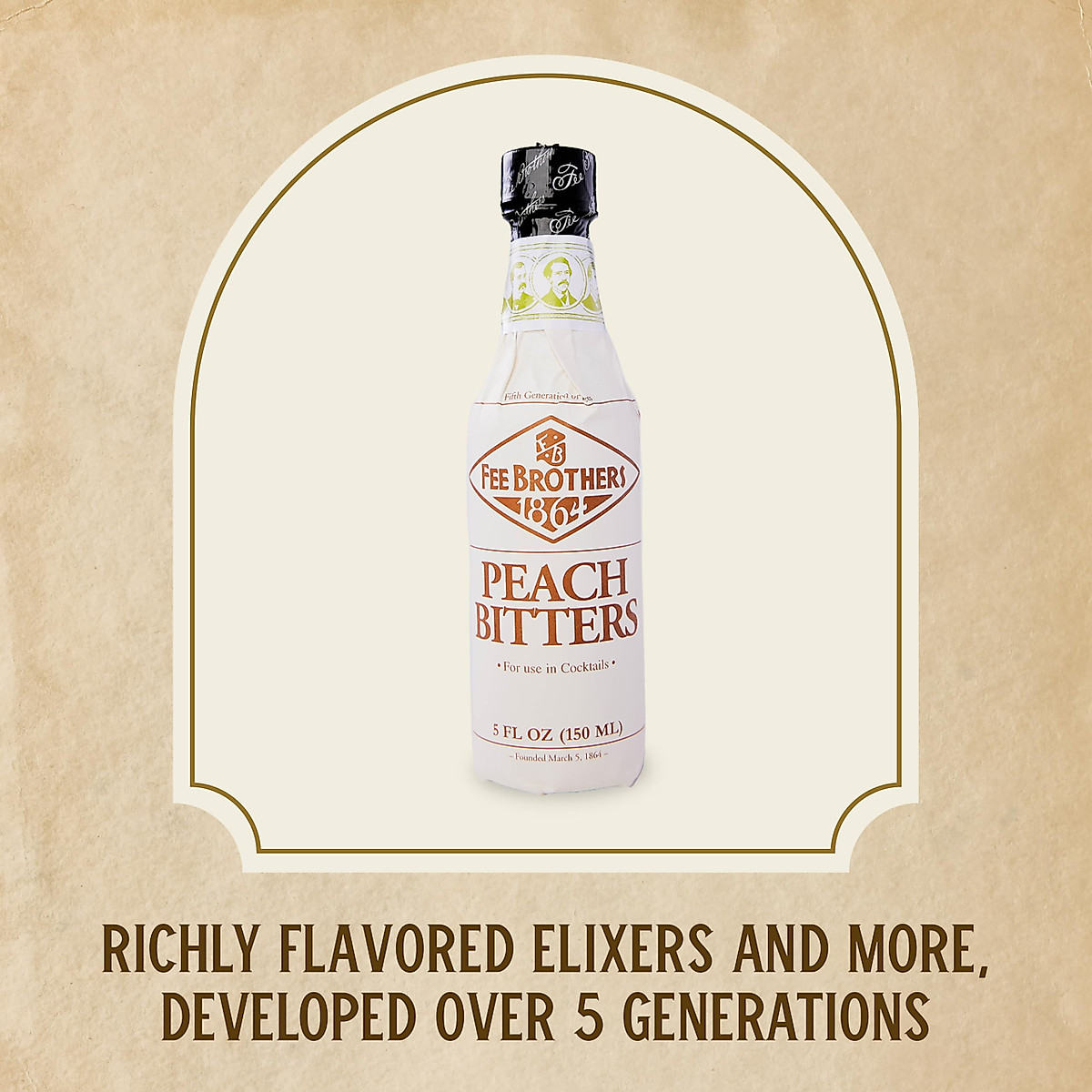 Fee Brothers Peach Cocktail Bitters - Aromatic Cocktail Mixer & Concentrated Flavoring, Gluten Free, Vegan-Friendly, 5 fl oz
