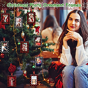 Yalikop 36 Pieces Christmas Picture Frame Ornaments Hanging Photo Frame Ornament Family Felt Hanging Photo Frames Red Buffalo Plaid Xmas Picture Frame for Christmas Trees Decoration (Cute Style)