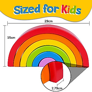 Goody King Wooden Toy Rainbow Stacking Toy - 6 Pcs Montessori Toys for 1 Year Old Educational Toy Preschool Activity Learning Creative Stacking Color Sorting Early Learning Early Development Gift